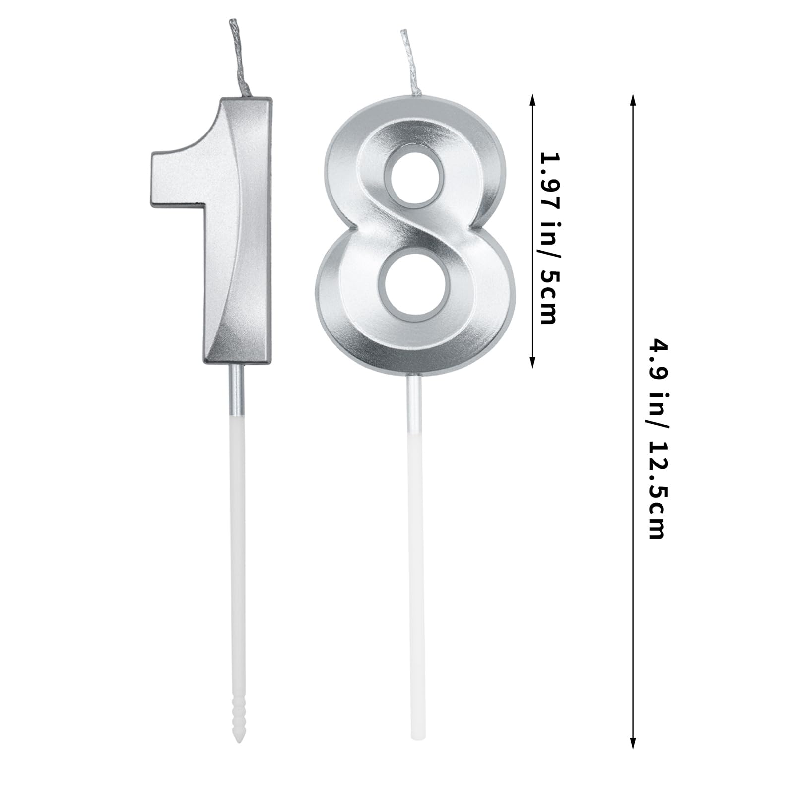 Silver 18th & 81st Birthday Candles for Cakes, Number 18 81 Candle Cake Cupcake Topper for Birthday Anniversary Party Decoration