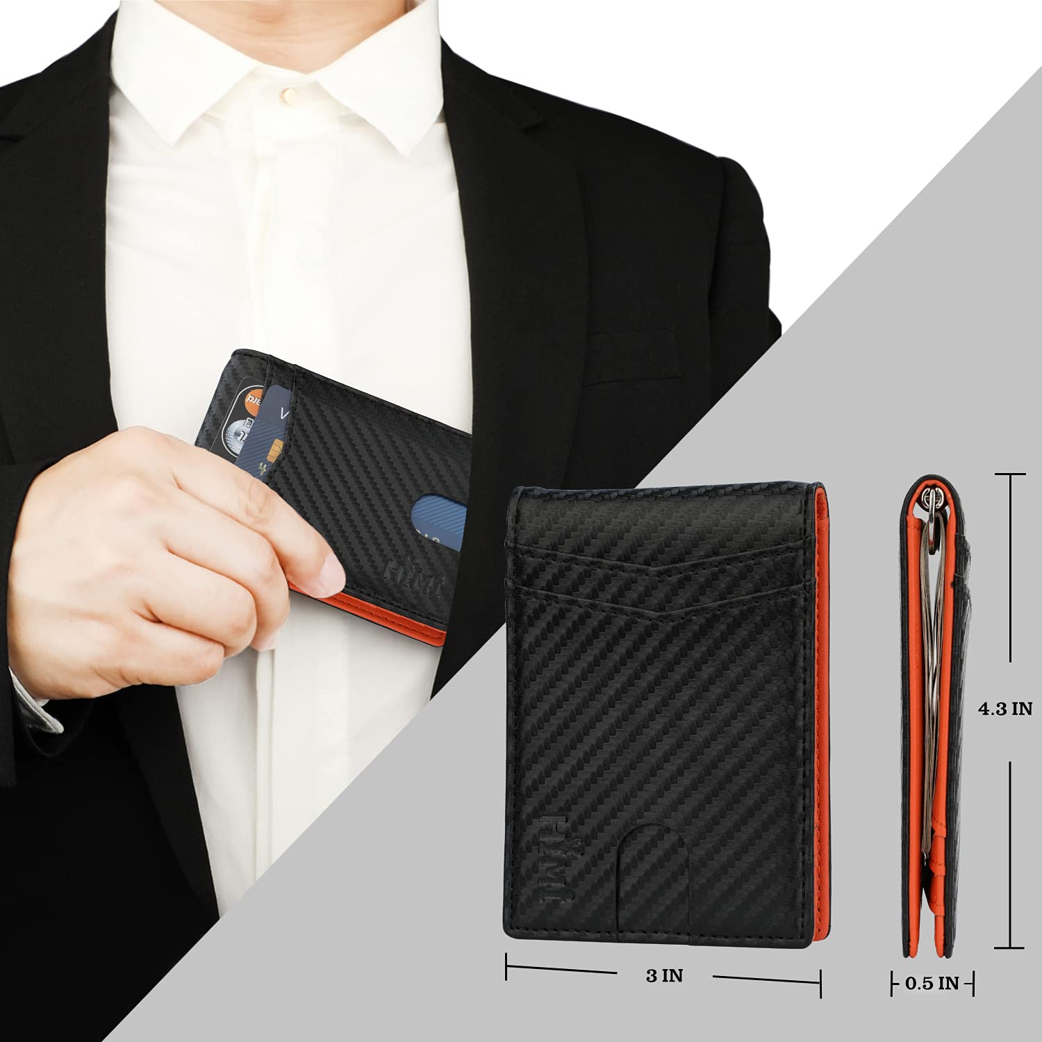 HIMI Slim Wallet for Men RFID Blocing Money Clip Wallet Minimalist Bifold Wallet Front Pocket Credit Card Wallet