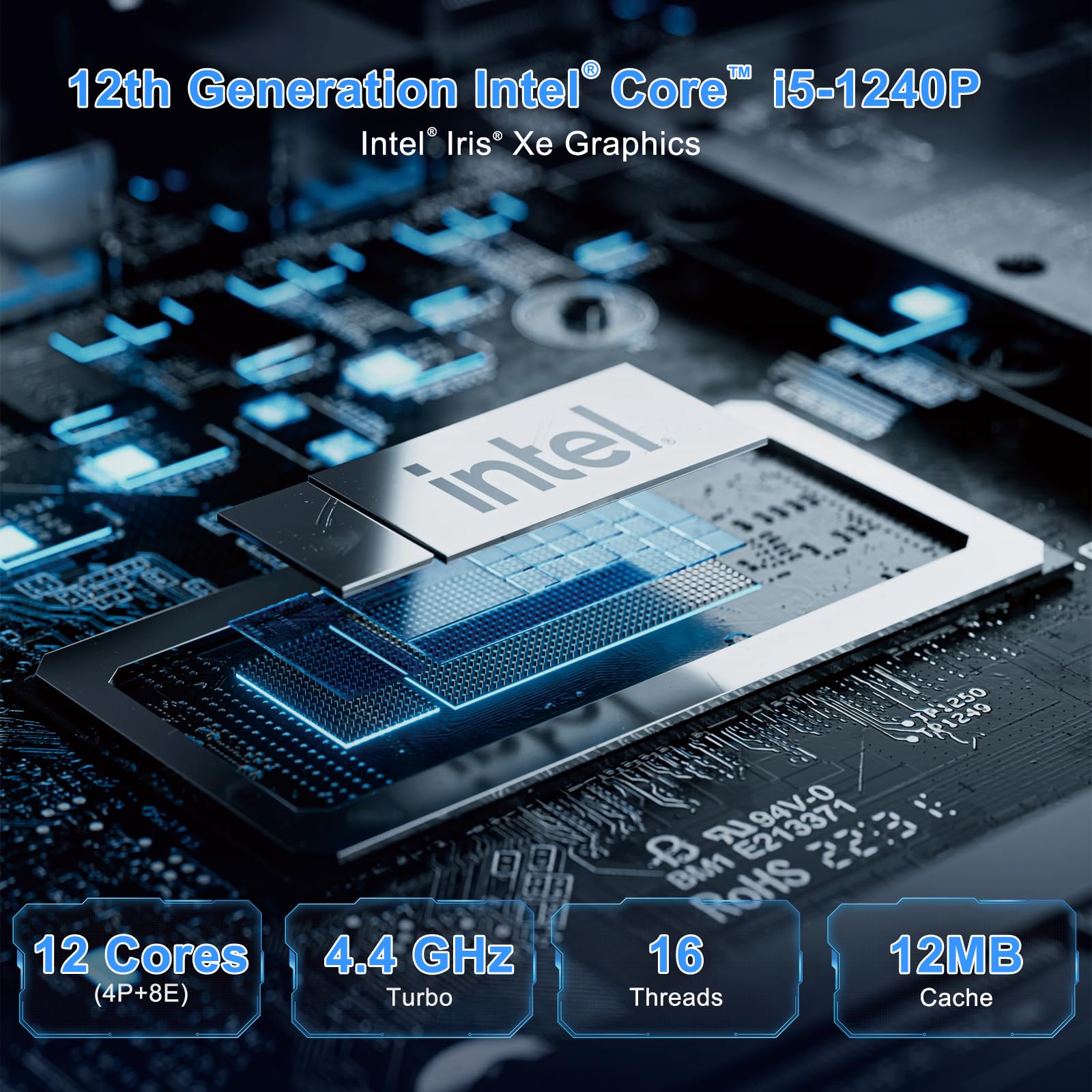 Intel NUC 12 NUC12WSHi5 Wall Street Canyon Mini Computer 12th Gen Intel Core i5-1240P, 12 Cores (4P+8E), 16 Threads, 12MB Intel Smart Cache, Intel Iris Xe Graphics,0GB RAM, 0GB SSD, No OS, Barebone