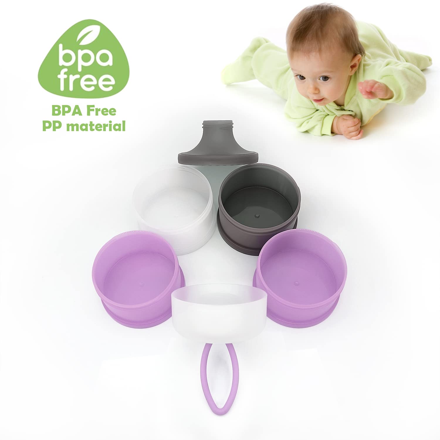 LADISO Baby Formula Dispenser, Formula Container, BPA Free, 4 Layers, Baby Feeding Travel Storage Container, Portable Milk Powder Dispenser Container, Non-Spill Stackable Baby Snack Storage Container
