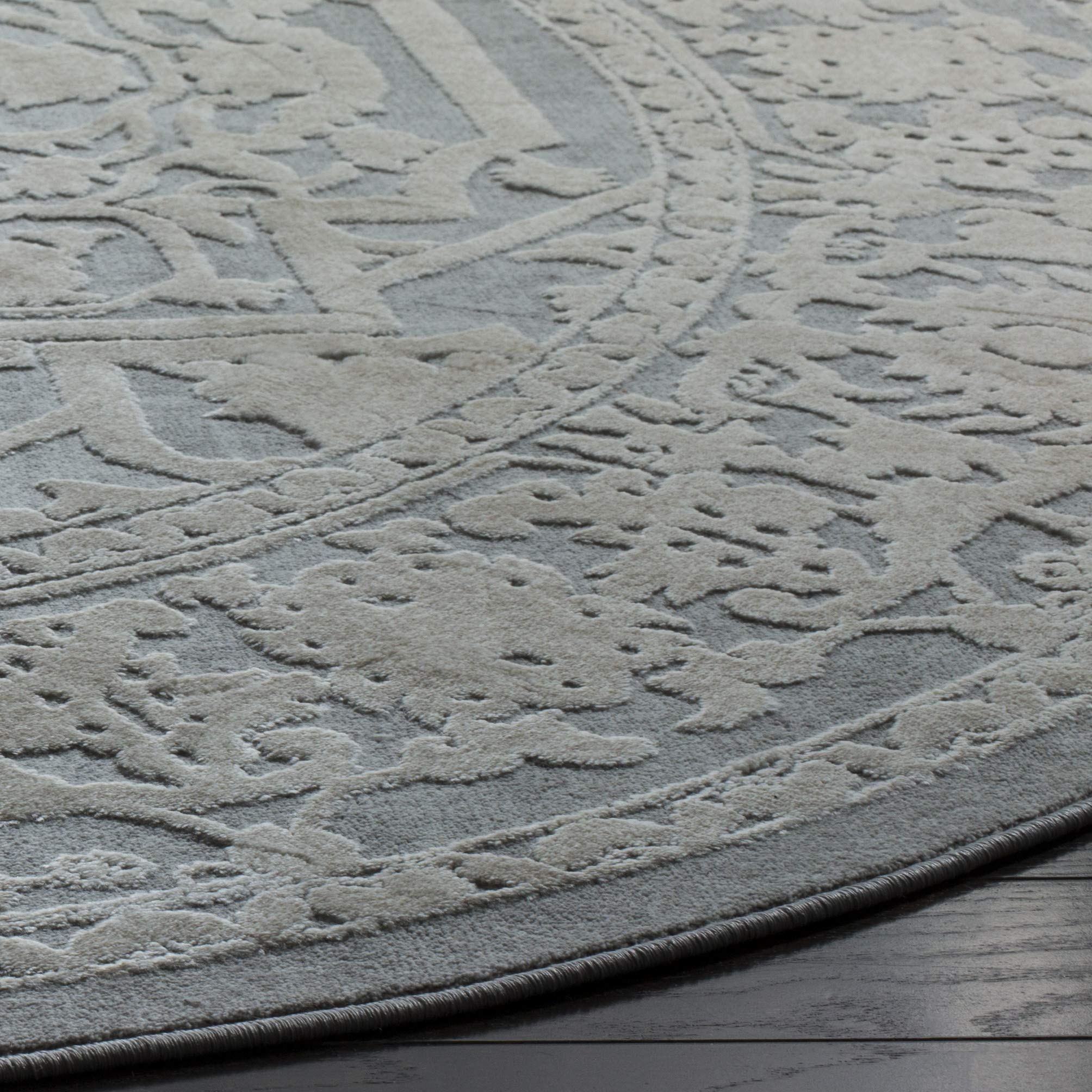 SAFAVIEH Reflection Collection 6'7" Round Light Grey/Cream RFT665C Vintage Distressed Area Rug