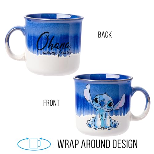 Silver Buffalo Disney Lilo and Stitch Ohana Means Family Reactive Glaze Ceramic Camper Mug, 20 Ounces