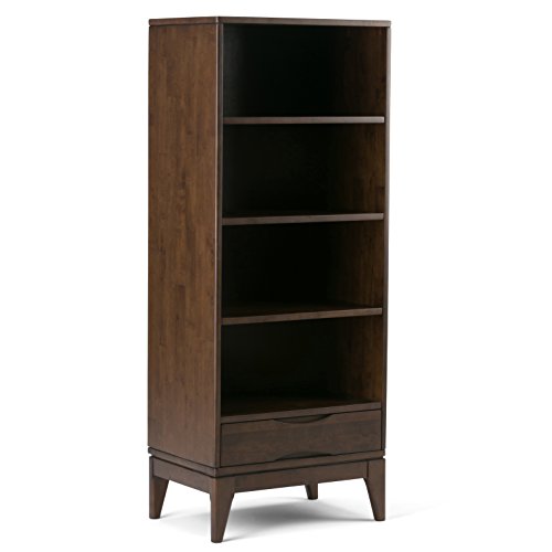 SIMPLIHOME Harper SOLID HARDWOOD 24 Inch Mid Century Modern Bookcase with Storage in Walnut Brown, For the Living Room, Study Room and Office