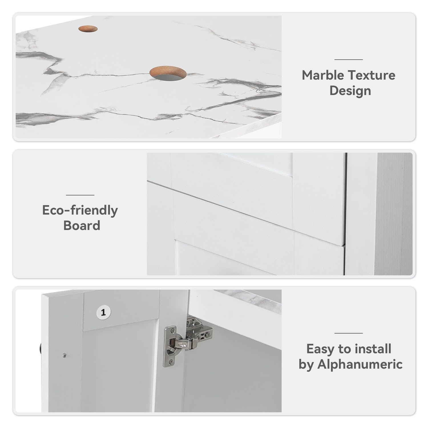 Puluomis 32 Inch Traditional Bathroom Vanity Set in White Finish, Bathroom Vanity with Marble Texture Top and 4 Drawers, Boat Marble Ceramic Sink Top with Single Faucet Hole