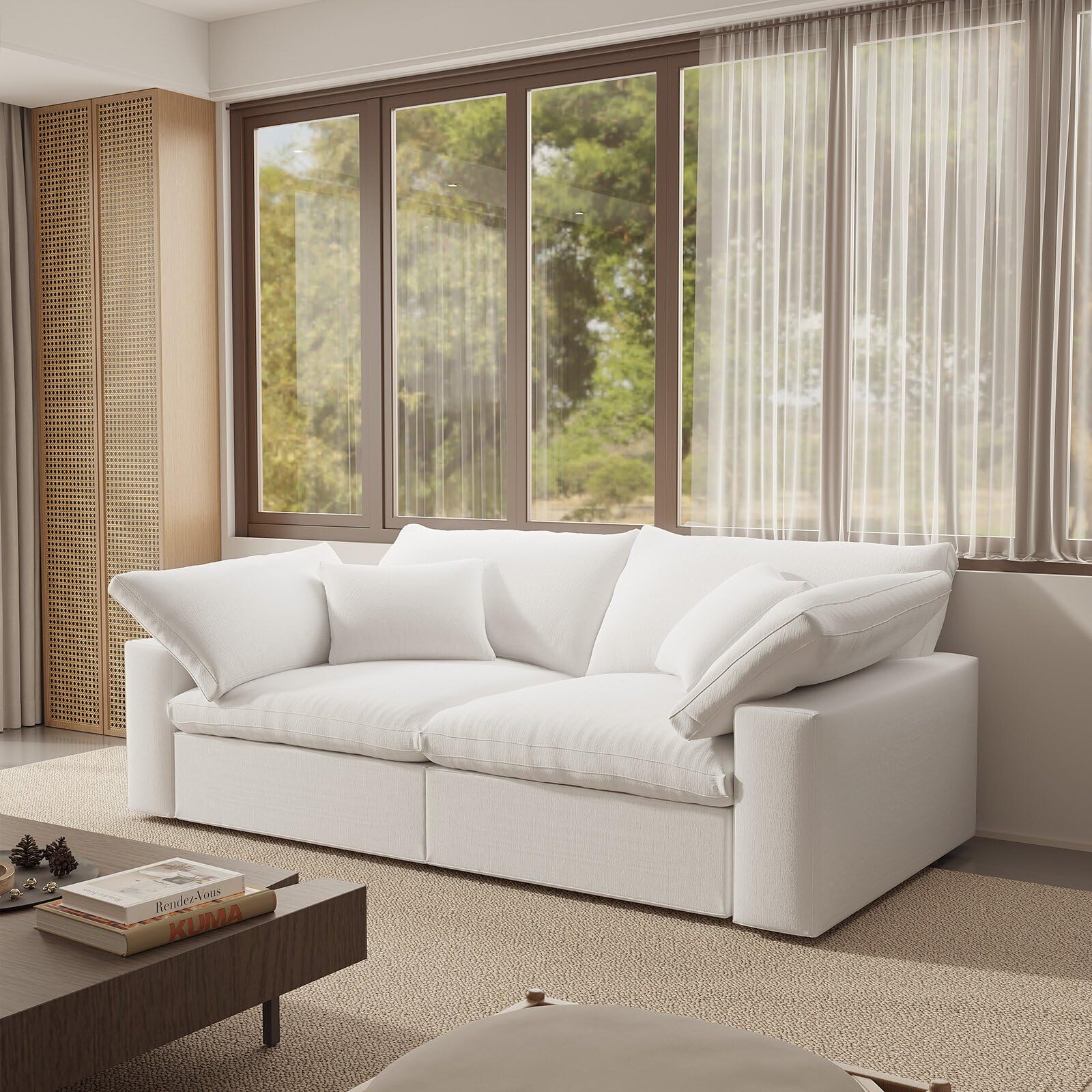 Intuition Decor Cloud Modular Sectional Sofa,78.6" Down Filled Sofa Minimalist Sofa Cover Washable and Replaceable Couches for Living Room,Sectional Sofa Deep Seat White