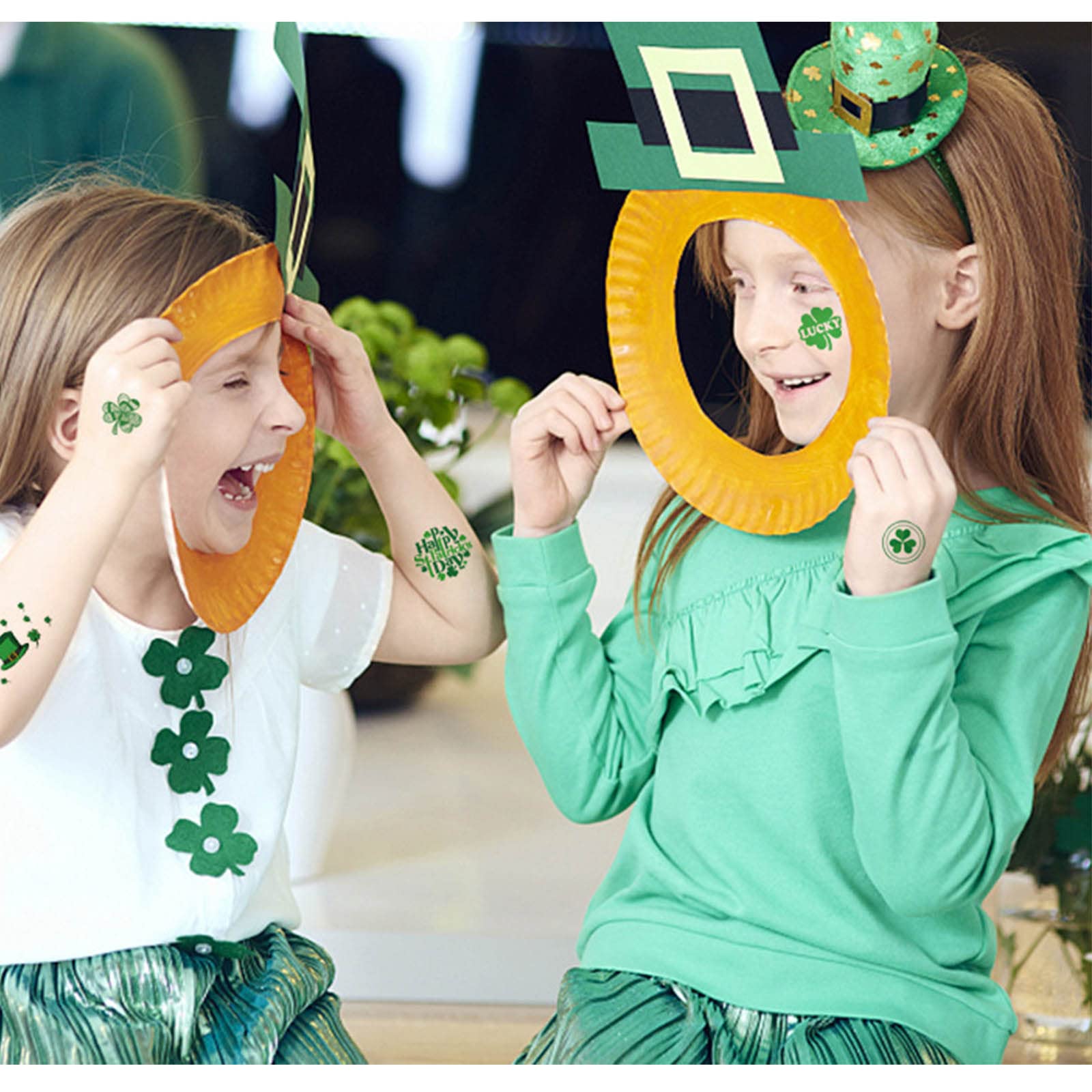 kids waterproof St. Patrick's Day Temporary Tattoos, Green Shamrock Clover Hat Irish Temporary Tattoo Parade Party Favors Decorations, 20 Sheet