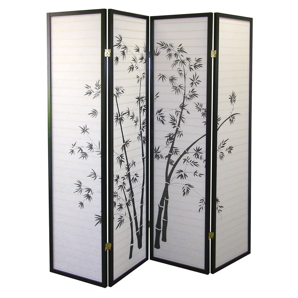 ORE International Black 4 Panel Bamboo Screen Room Divider