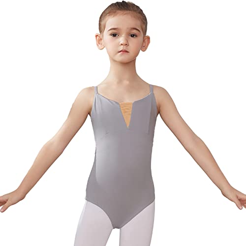 HIPPOSEUS Girls Toddler V Neck Camisole Leotards for Ballet Dance Gymnastics with Adjustable Straps,Y06-1-Grey, 4-5T