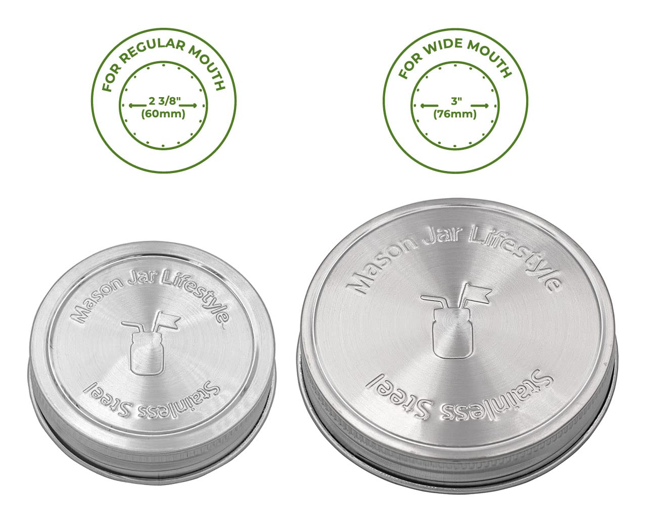 Mason Jar Lifestyle 5 Pack Stainless Steel Storage Lids with Platinum Silicone Liners for Wide Mouth Jars β Heavy Duty Caps for Mason Jars β Airtight & Leak-Proof Design