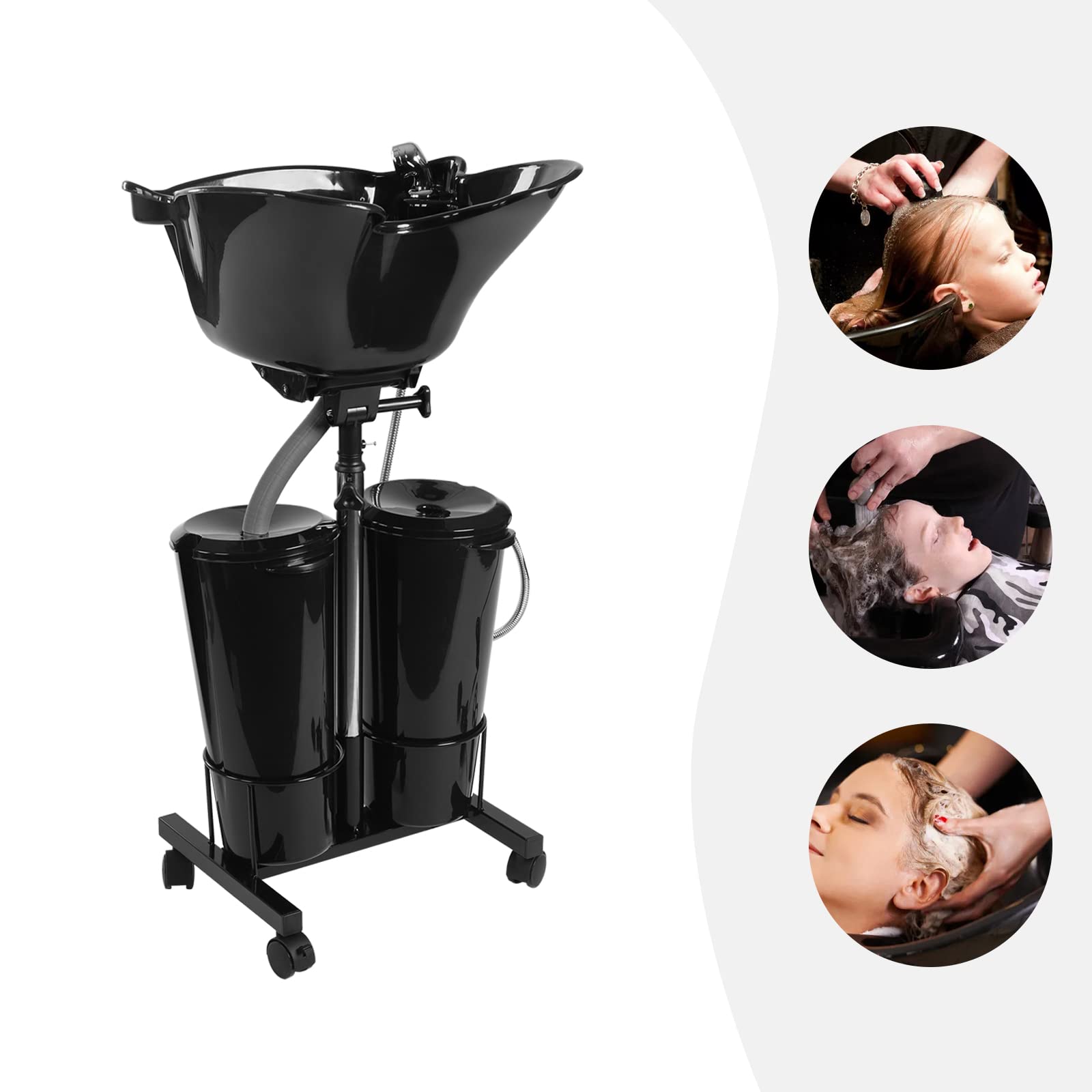 Portable Plastic Shampoo Unit with Electric Pump | with 2 Bucket and Drain Hoses | Basin Height Adjustable | Barber and Stylist Hair Salon Accessories