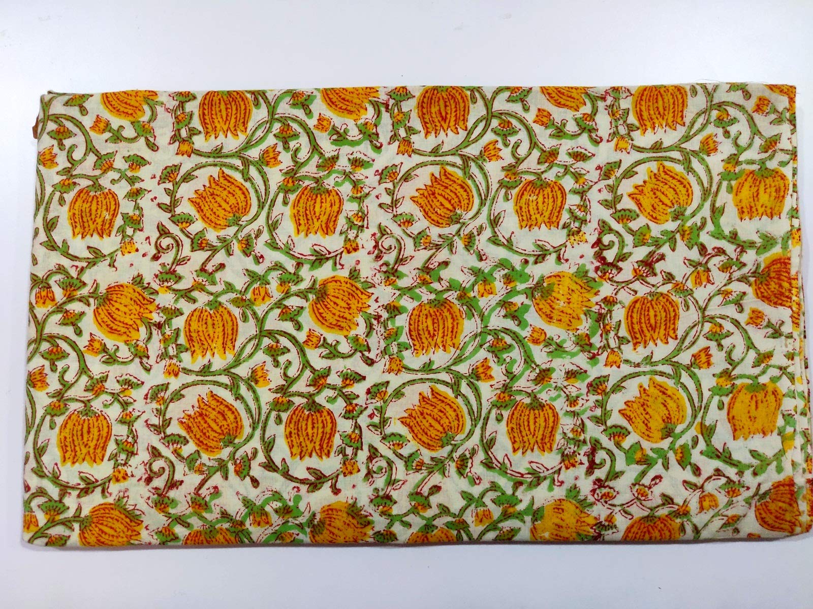 Traditional Jaipur Printed Cotton Fabric by The Yard, Indian Print Fabric Cloth for Summer Kurti, Scarf, Cushion, Sofa Cover (5 Yards)