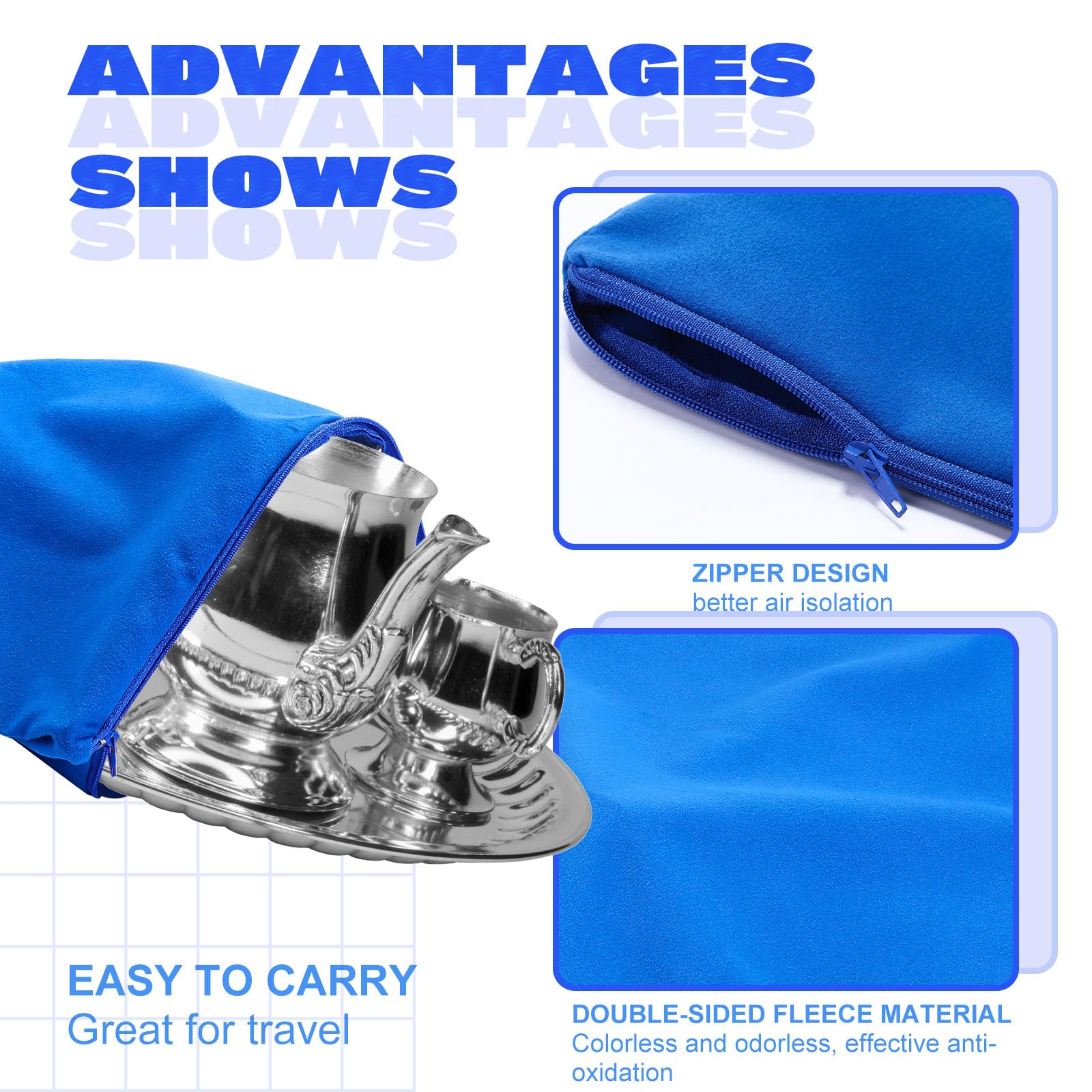 Sanwuta 8 Pcs Zippered Silver Storage Bags Anti Tarnish Bags Silver Pouches Silver Keeper Jewelry Storage Protector Bags (Navy Blue, 15 x 15 Inch)