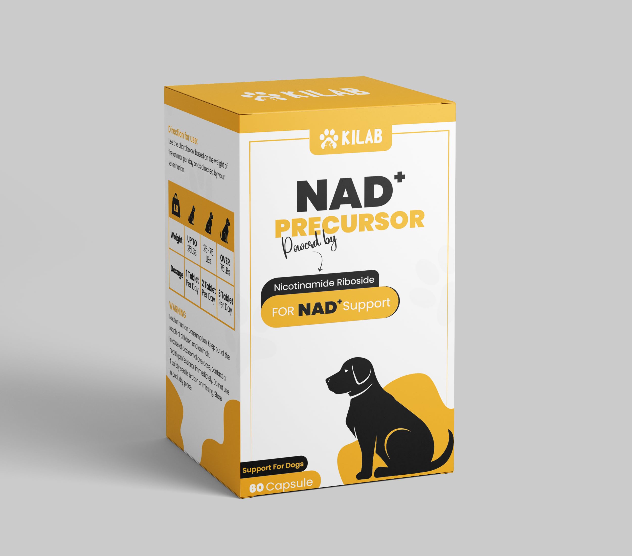 Kilab NAD+ Precursor Supplement for Dogs - Supports Healthy Aging & Skeletal Muscle Support & Recovery - Brain, Heart, & Cellular Energy Support - Nicotinamide Riboside Chloride - 60 Capsules