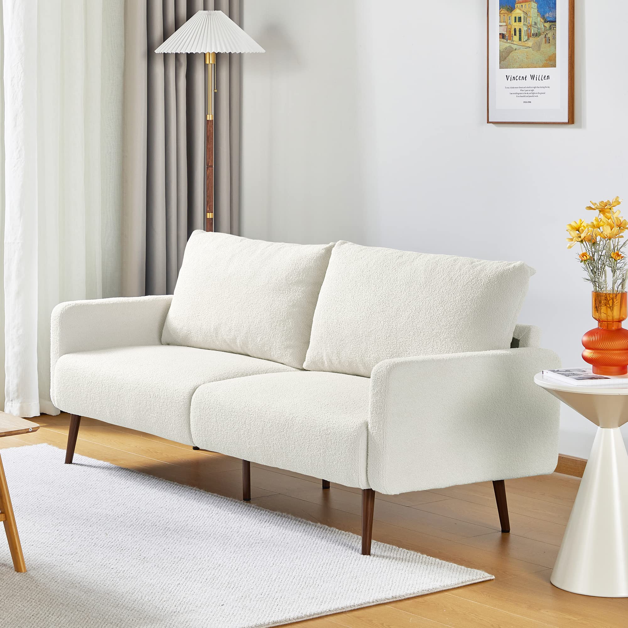 ORRD Large Sofa, 74 Inch Teddy Velvet Loveseat Couch Mid-Century Modern Upholstered Accent Couches for Living Room, Apartment, Bedroom