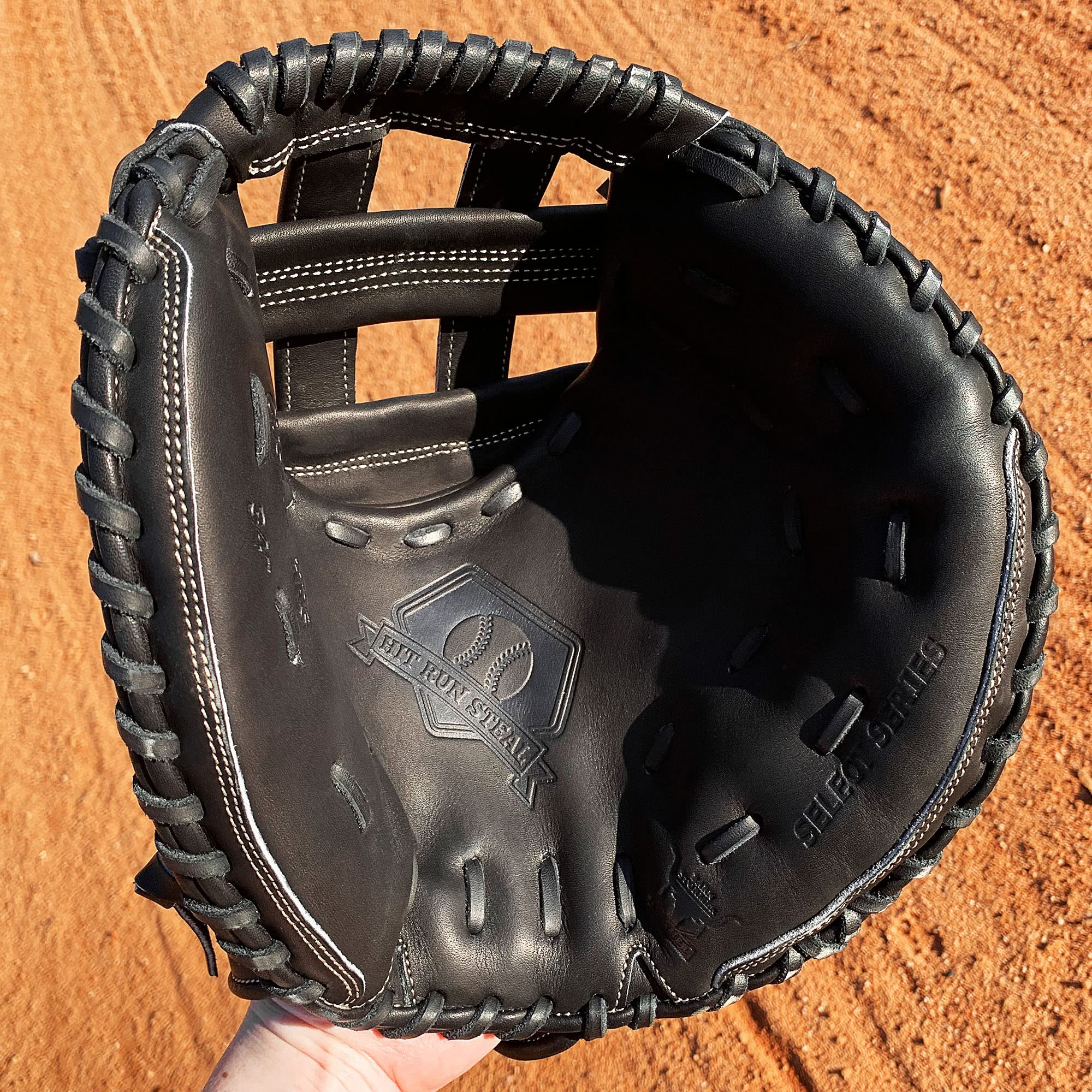 Hit Run Steal Softball Glove - Right Hand Throw Pitcher Full Grain Leather Basket Web Glove - Gray White with Light Blue Laces - Perfect for Softball Players (12 Inch)