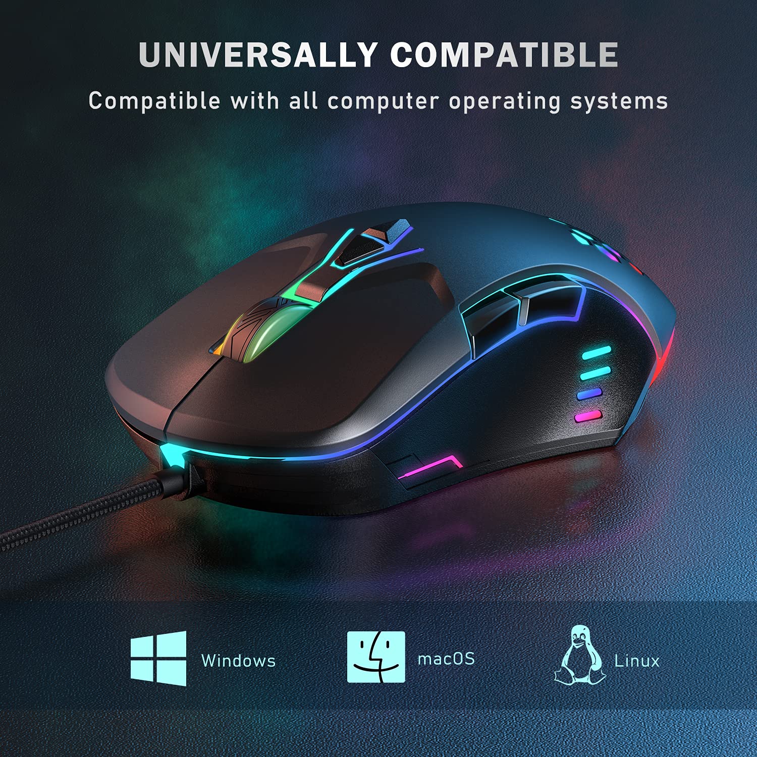 GIZORI Gaming Mouse with 7 Programmable Buttons, Mouse with Chroma RGB Backlit, 6400 DPI Adjustable Computer Mouse, USB Wired Mouse for PC, Laptop, Computer