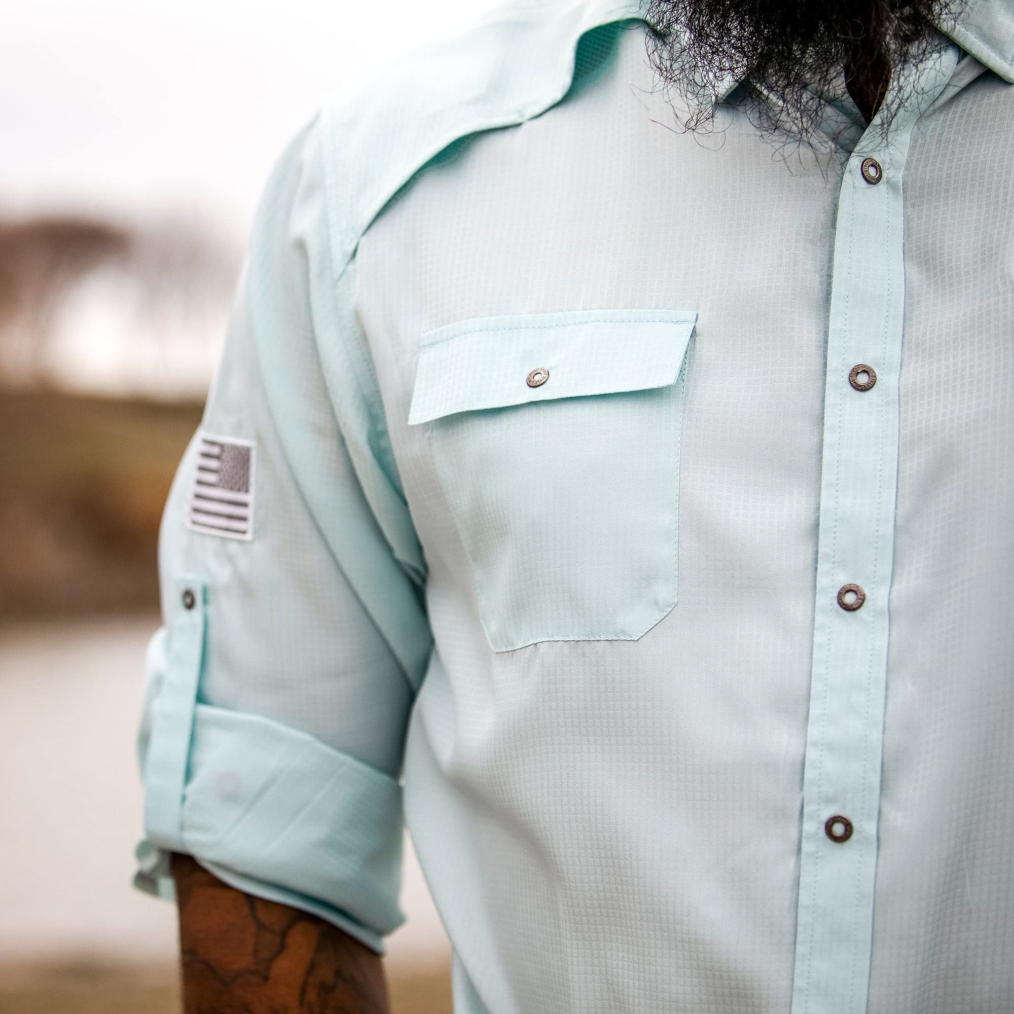 Grunt Style Fishing Shirt Long Sleeve Button Down (Black, Medium)