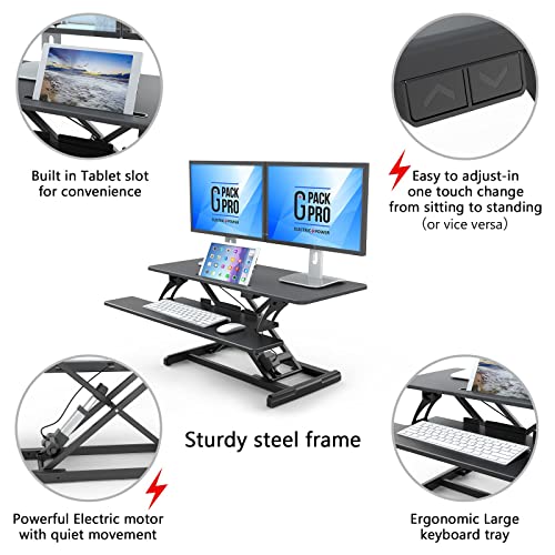 G-PACK PRO X38 Electric Standing Desk Converter Motorized Stand up Riser for Sit Stand Desk Workstation with Removable Keyword Tray and Space for Dual Monitors