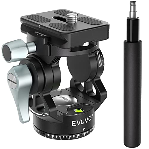 EVUMO H3 Mini Fluid Video Tripod Head, 360° Panoramic Compact Lightweight Camera Video Head for Tripod DSLR Camcorder Telescope, with Quick Release Plates & Detachable Handle, Max Load 8.8lbs/4.0kg