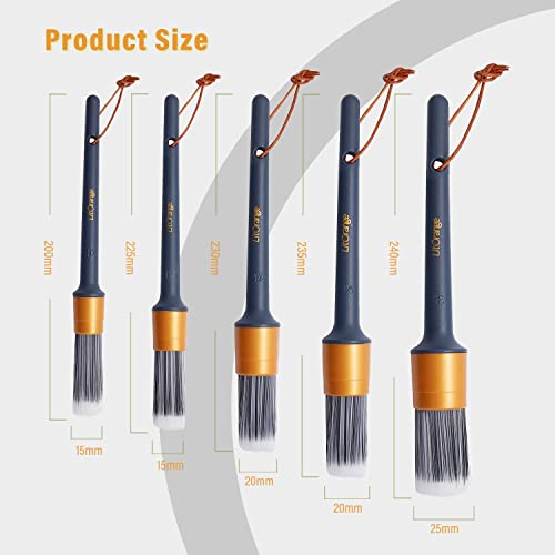 LitOrange Car Detailing Brush Set- 5 PCS Different Sizes PET&PPT Mixed Fiber Plastic Handle Automotive Detail Brushes for Cleaning Interior, Exterior, Wheels, Rims and Leather