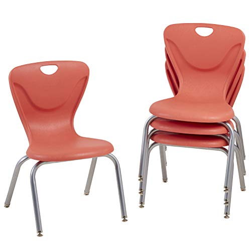 FDP 16" Contour School Stacking Student Chair, Ergonomic Molded Seat Shell with Powder Coated Silver Frame and Swivel Leg Glides; for in-Home Learning or Classroom - Tangerine (4-Pack)