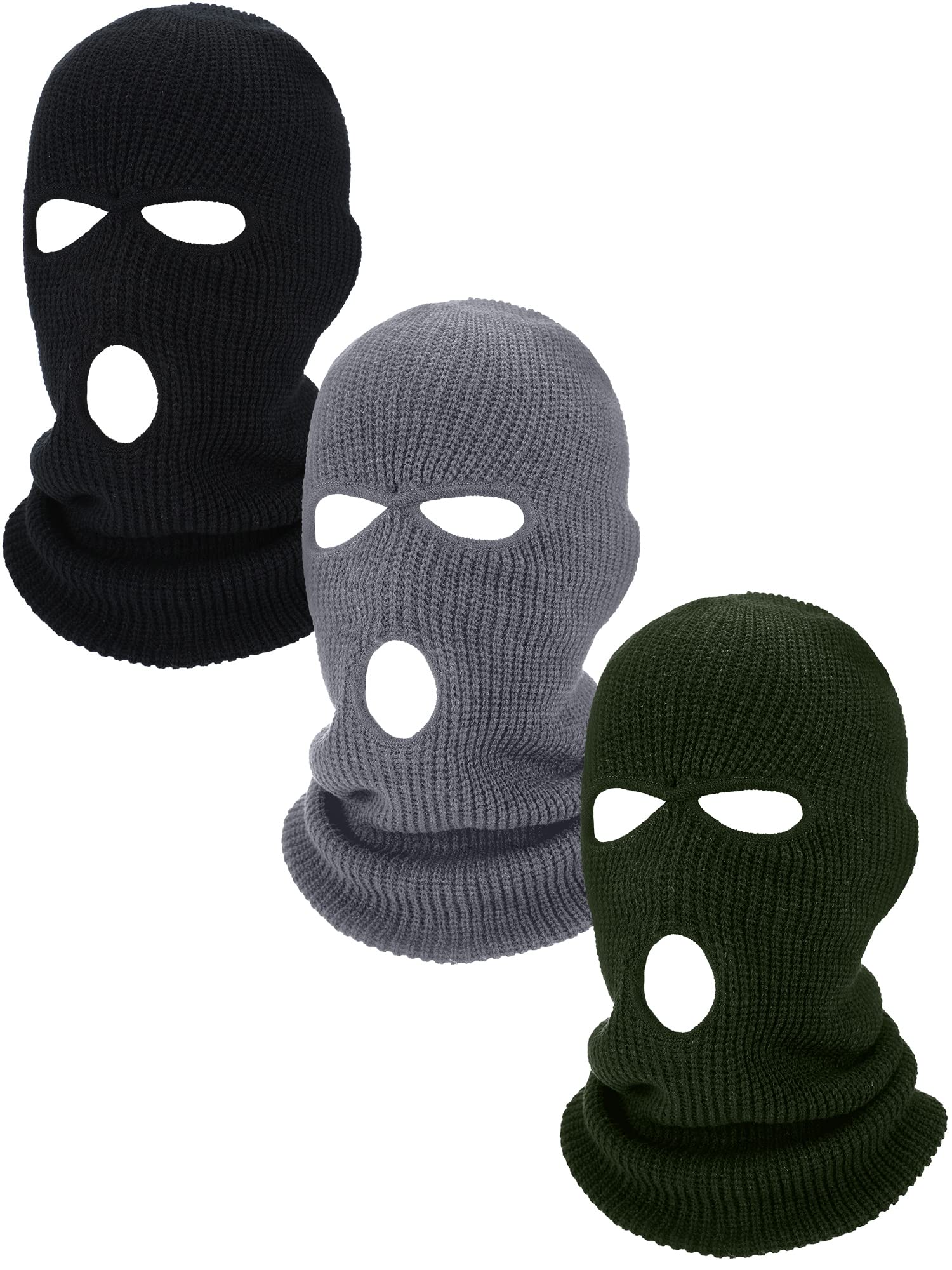 Geyoga 3 Pcs 3 Holes Ski Masks Knitted Full Face Cover Winter Balaclava Ski Mask for Outdoor Sports Men Women(Black, Army Green, Grey)