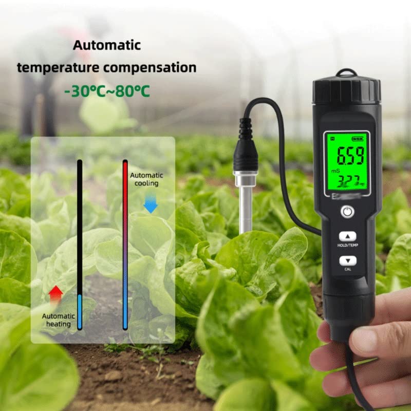 LHLLHL Portable Digital EC/Temperature Soil Tester Meter Farm Measurement Backlit Display Removable Electrode Waterproof Test Planting