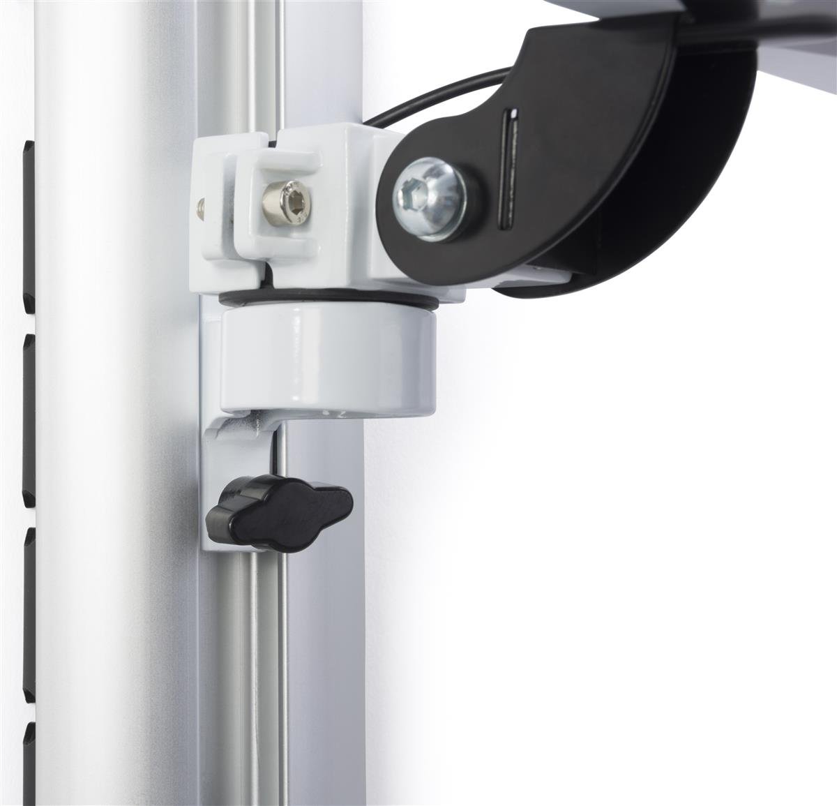 Displays2go Adjustable Monitor Display for Wall Mounting, Adjustable Height, Aluminum Build β Silver, White (VMSSWWM27)