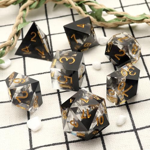 Haxtec DND Dice Set Sharp Edge Purple Galaxy Dice Resin Dice Iridecent Mylar with Dice Case Violet D&D Dice for RPG Dungeons and Dragons
