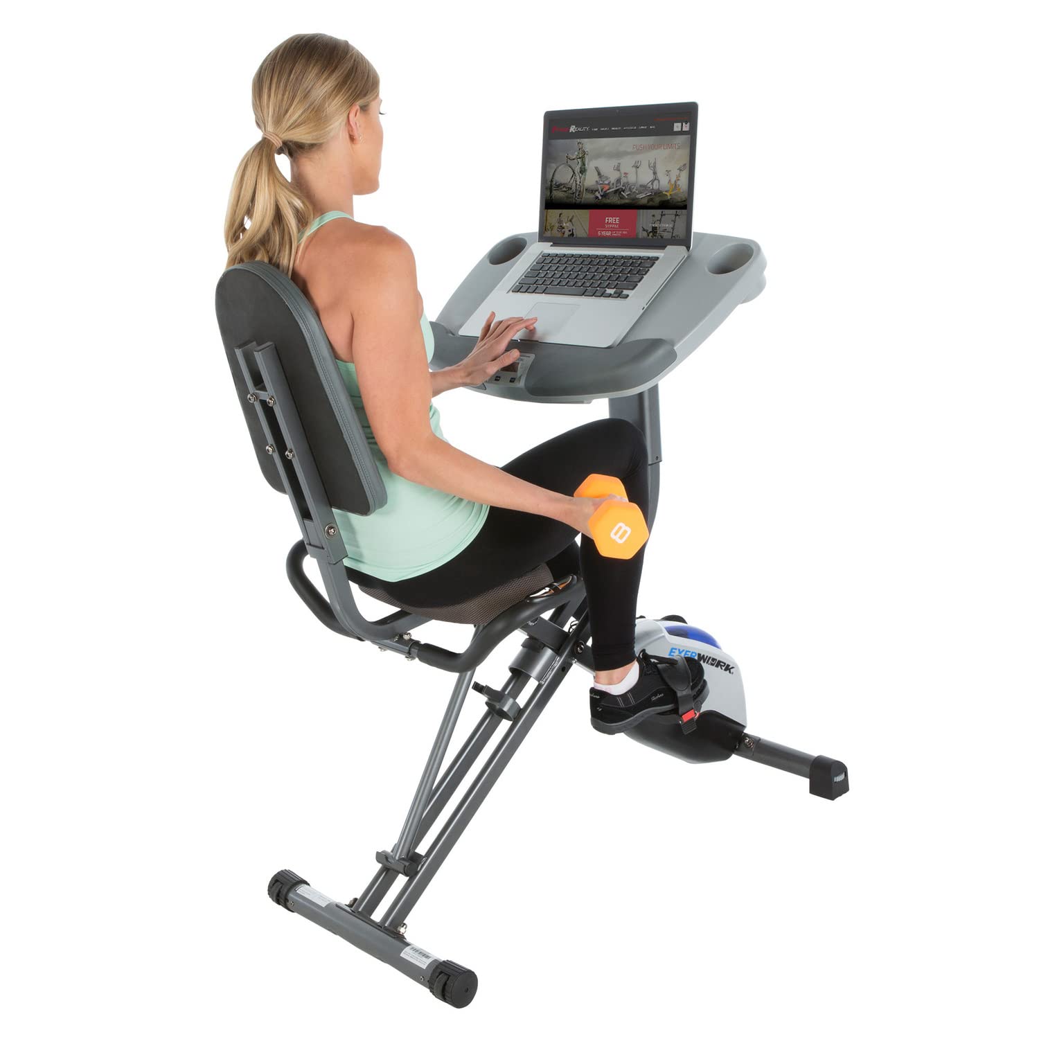 Exerpeutic ExerWorK 1000 Fully Adjustable Desk Folding Exercise Bike with Pulse