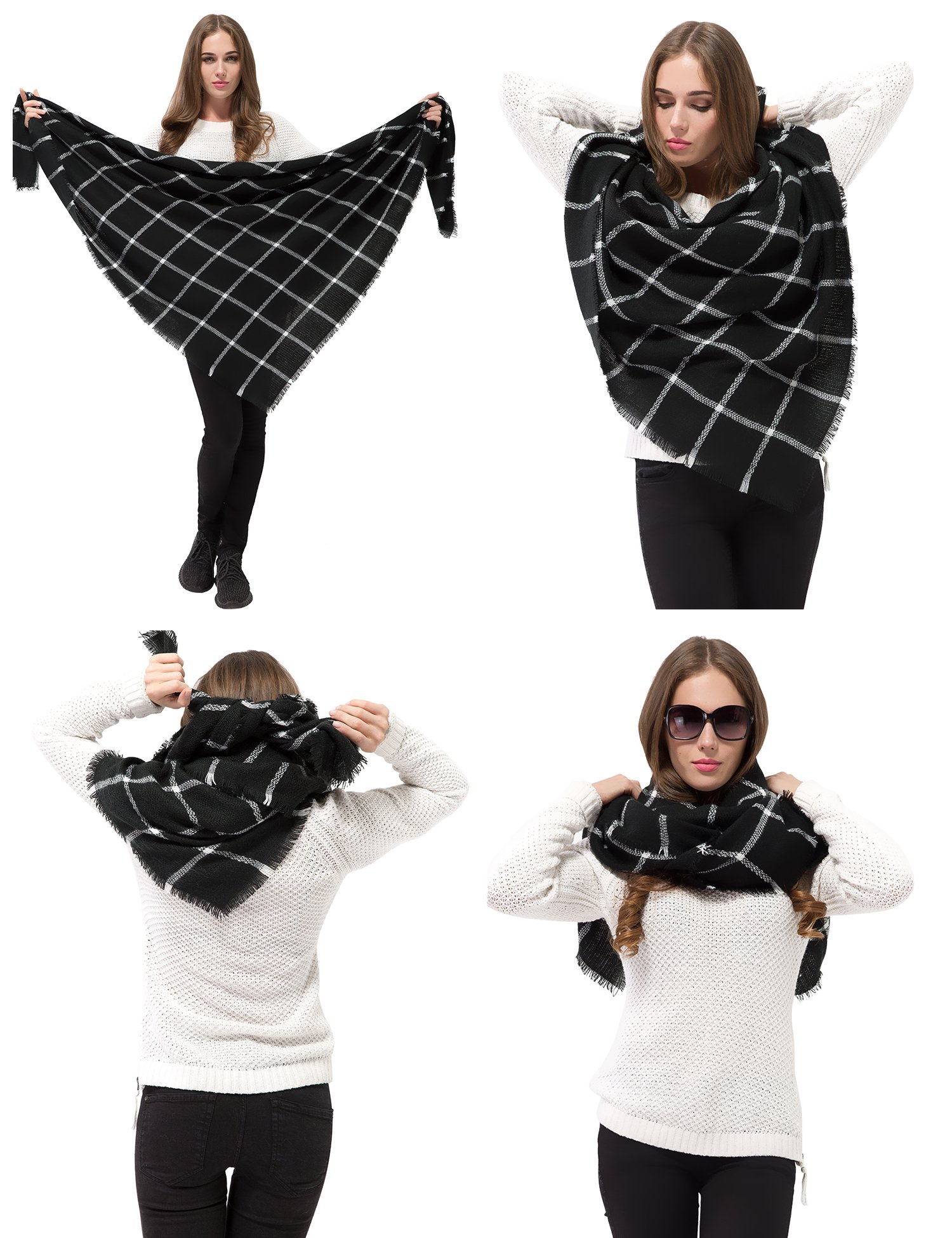 Dimore Trendy Plaid Blanket Scarf Women Big Oversized Long Scarves Warm Winter Tartan Checked Shawl Wrap Scarf Gift…