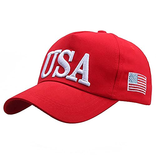 EIKOU RED USA Baseball Cap Polo Style Embroidered Dad Hat Adjustable American Flag for Men and Women（Come with The Flag Necklace）