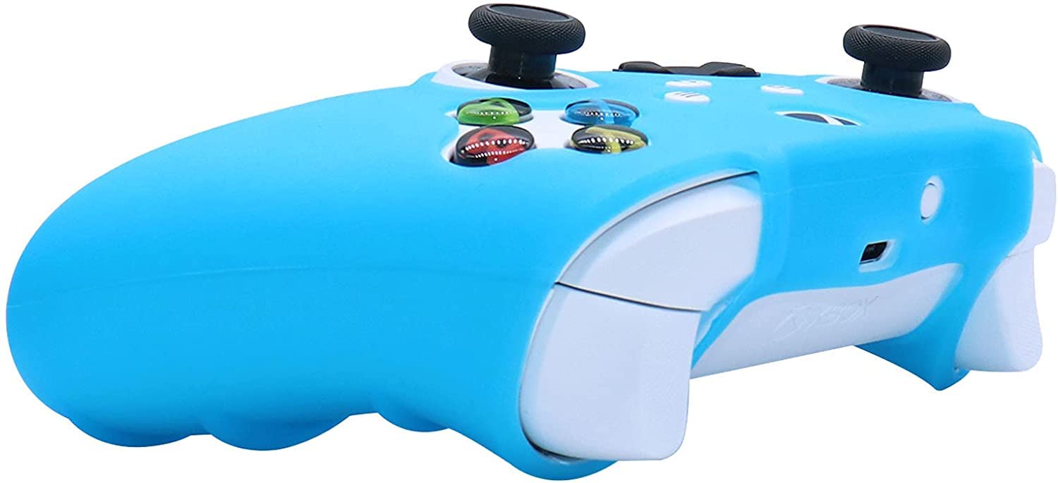 HLRAO Blue Silicone Cover Skin for Xbox Series X/S Controller Glow in The Dark Anti-Slip Soft Rubber Case Protector Accessories Set with 8 Glow in The Dark Thumb Grips Caps + 2 Cute Cat Paw Caps.
