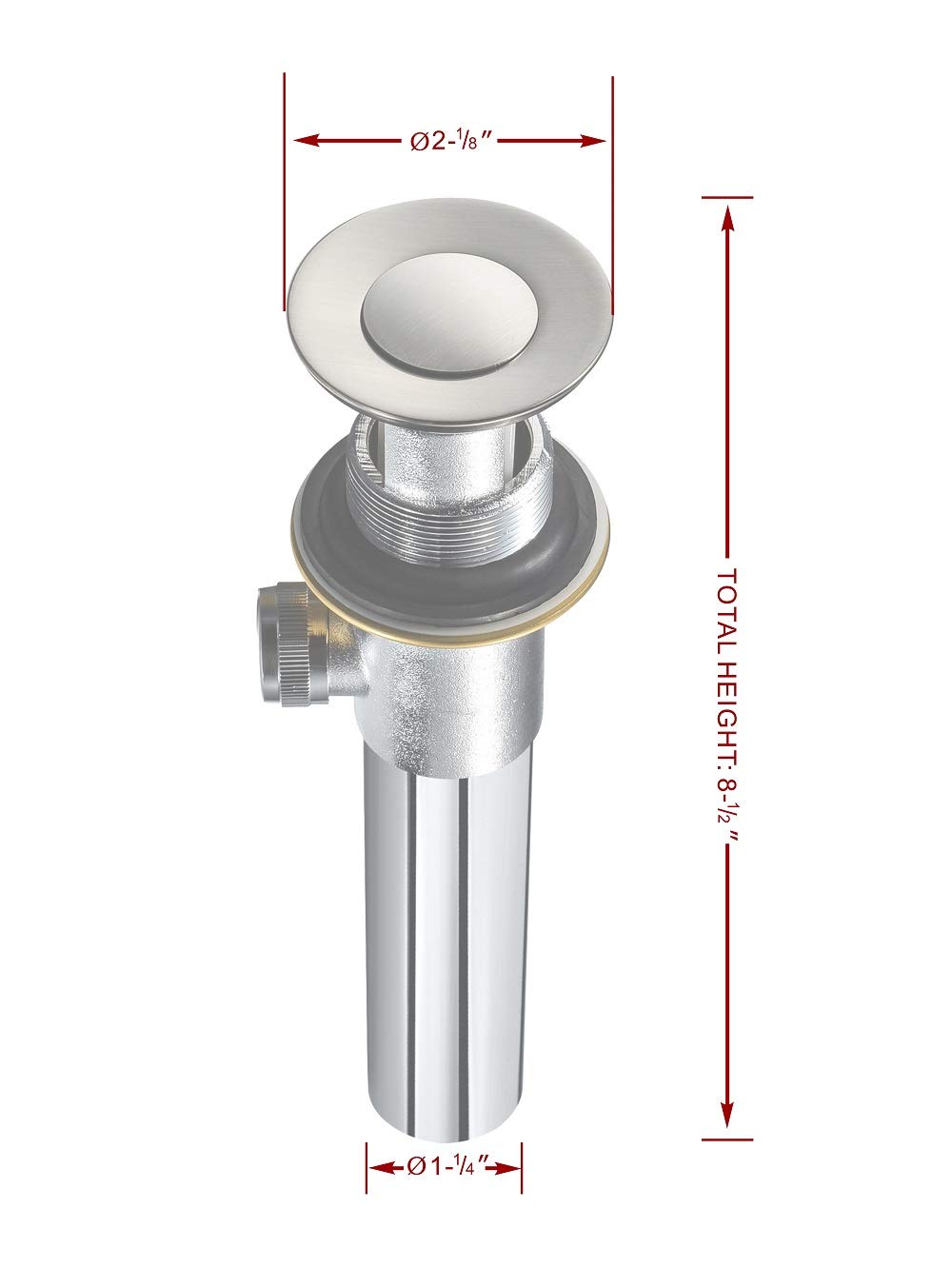Purelux Bathroom Faucet Vanity Sink Metal Pop-Up Drain Stopper Assembly with Lift Rod and Overflow, Brushed Nickel Finish