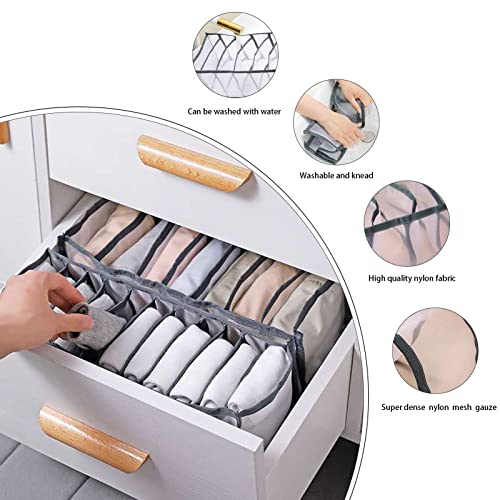 Livable Cloud 2Pcs 7 Grids drawer wardrobe organizer, jeans organizer, foldable and washable, suitable for T shirts, trousers, underwear, socks L Gray Large