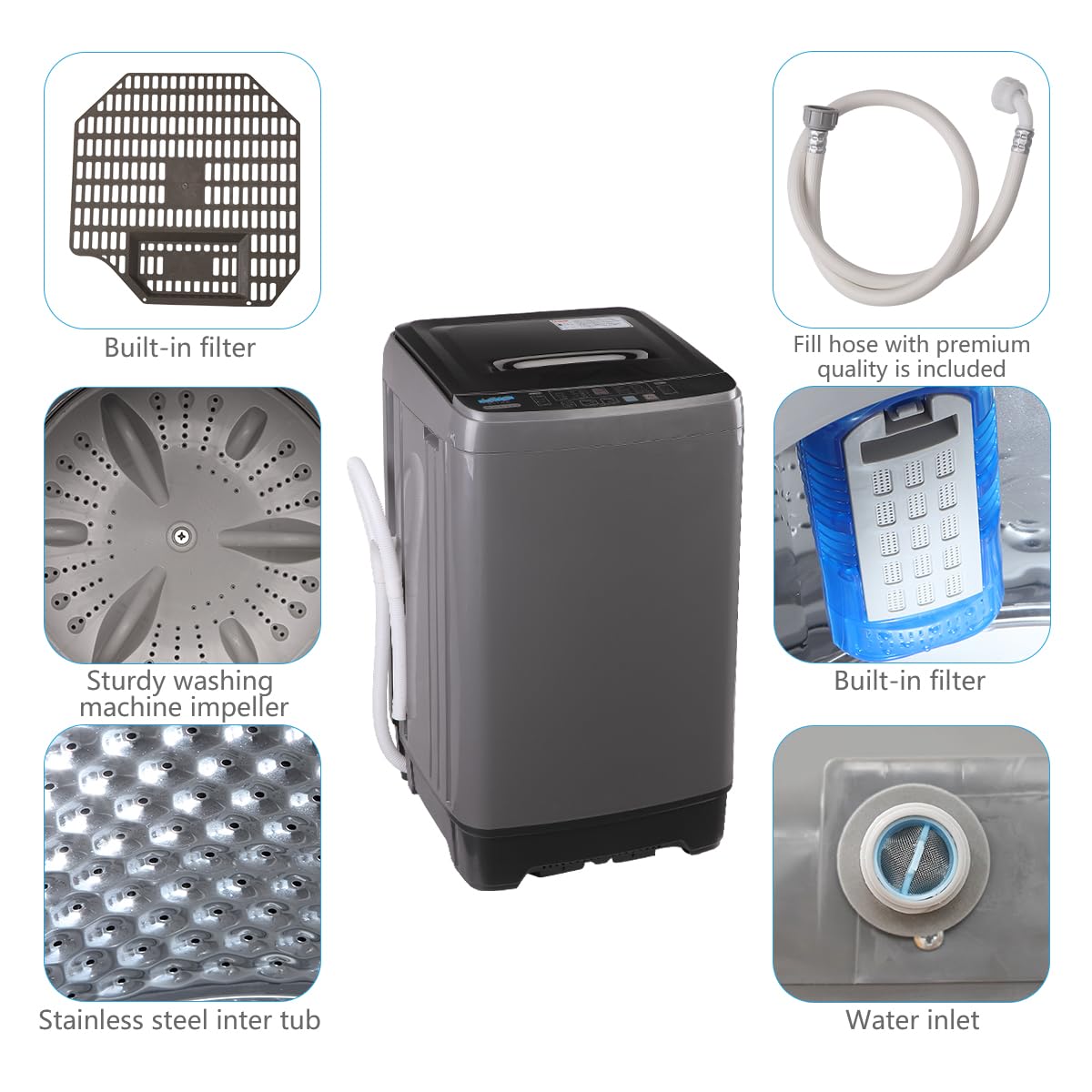 Full Automatic Washer And Dryer Combo, Portable Washing Machine, 13.2 Lbs Compact Washer With Stainless Steel Inner Barrel,10 Wash Programs/Led Display/8 Water Levels/Faucet Adapter,For Home,Apartment