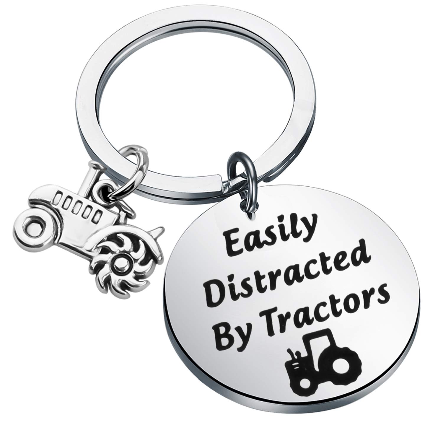 FEELMEM Funny Farm Tractor Gift Tractor Lover Gift Easily Distracted by Tractors Keychain Farmer Gift