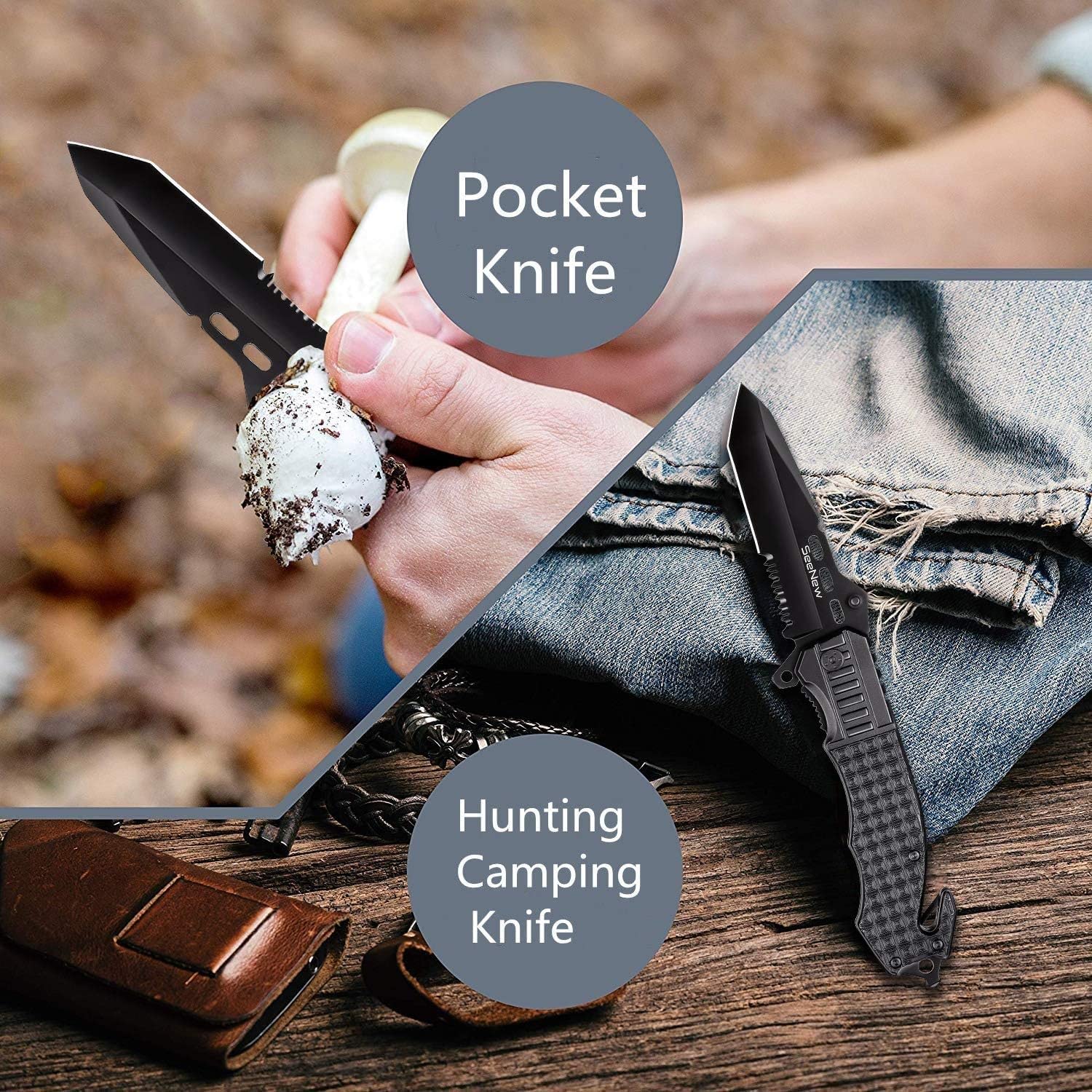 Seenew Outdoor Survival Pocket Knife Perfect for Work Hiking Camping(Large gift box)