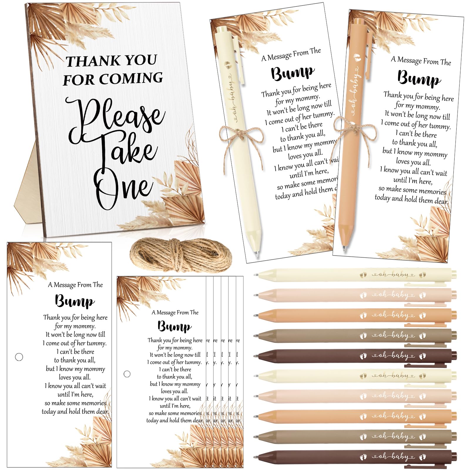 Sintuff 50 Set Baby Shower Favors for Guest 1 Thank for Coming Sign 50 Baby Ballpoint Pens 50 Thank Tags with Twine Baby Shower Return Gifts for Baby Shower Gender Reveal (Retro Colors,Boho)
