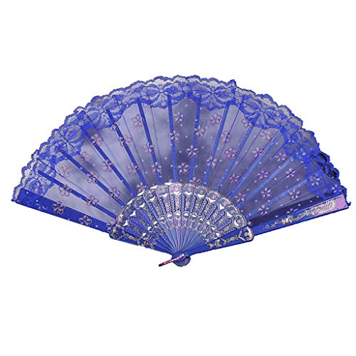 Hand Fans Folding Fan Folding Hand-held Fan Chinese Style Dance Party Wedding lace Silk Dance Wedding Party Lace Silk Folding (Color : B)