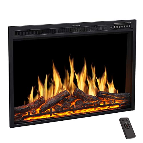 R.W.FLAME Electric Fireplace Insert 37Inch with Adjuatble Flame Colors, Log Colors, Flame Speed and Brightness, Remote Control, 750W/1500W