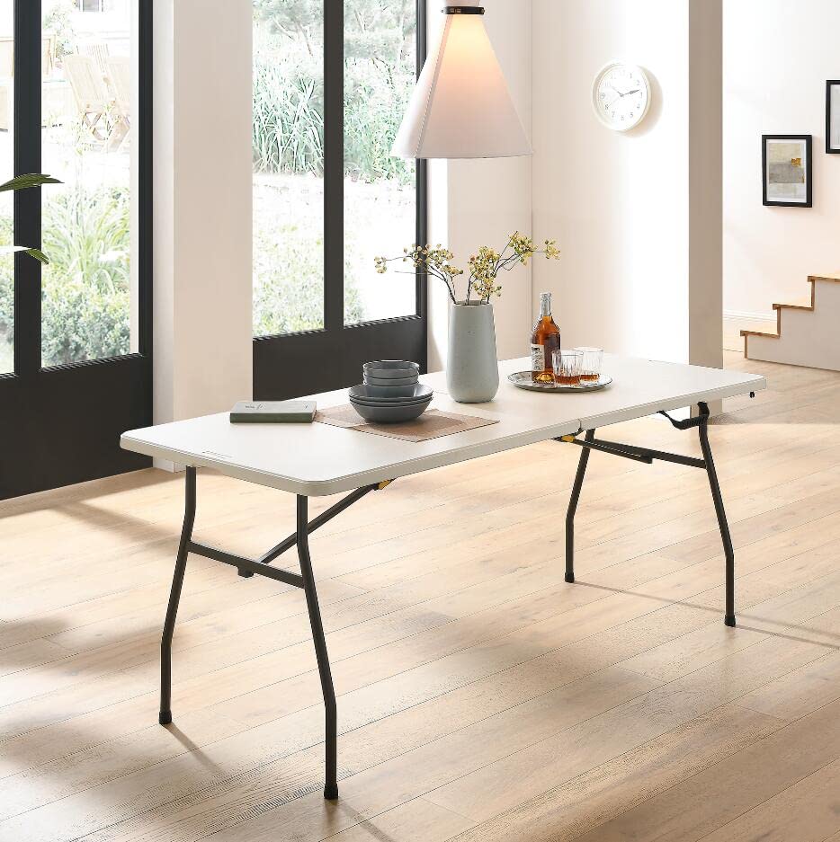 Living and More 6 Foot Fold-in-Half Table with Curve Legs, White