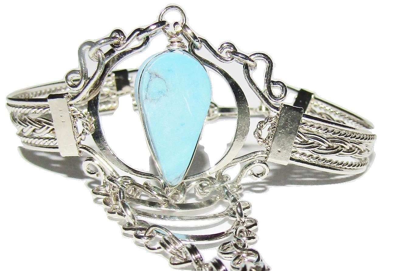 Exquisite Peruvian Alpaca Silver Slave Bracelet (Blue Turquoise)