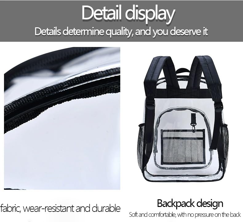 Fei Fan PVC fashion transparent backpack, heavy duty transparent backpack XL, men, women, daily life, work, travel. (Black)