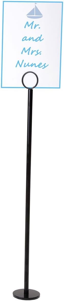 Displays2go Stainless Steel Table Place Card Holders for Weddings with Round Coil Clip (Set of 10), 18" Tall Stands, Black