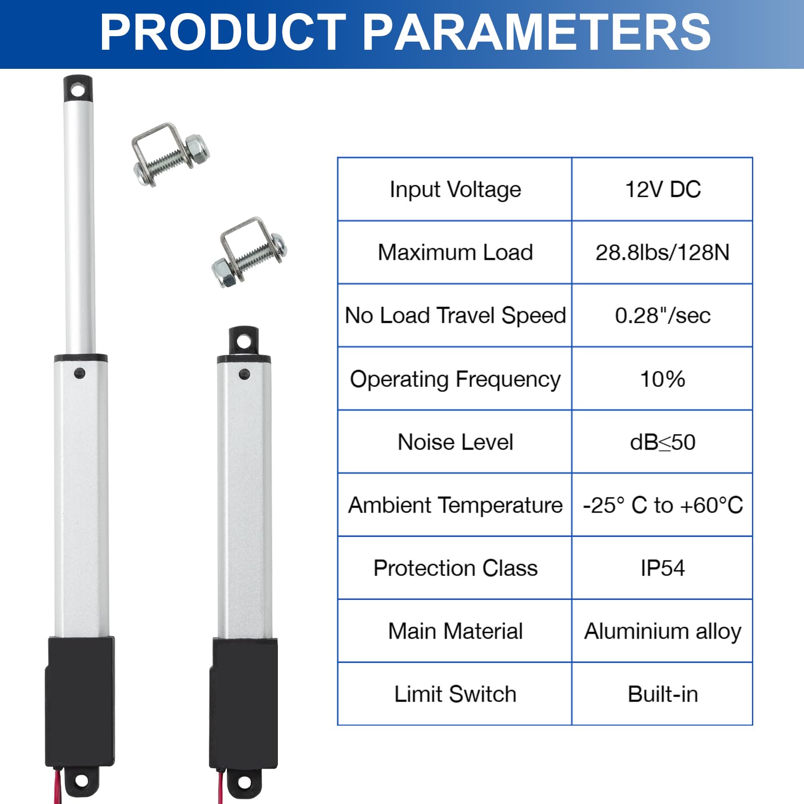 JQDML 4 Inch 4" Stroke Micro Linear Actuator 12V 128N/28.8lbs Speed 0.28"/sec with Mounting Brackets for Cabinets, Robotics, Home Automation and Toys