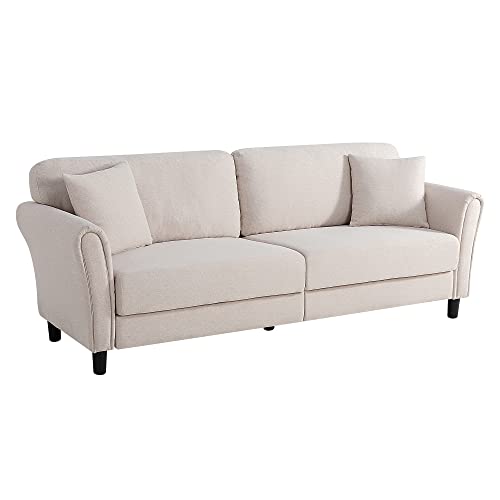 Shintenchi 87 inch Modern Sofa Couch for Livingroom, Mid-Century Loveseat Furniture with Hardwood Frame, Upholstered Couch, Rounded Arms, Deep Seat Sofa Bed for Bedroom, Beige