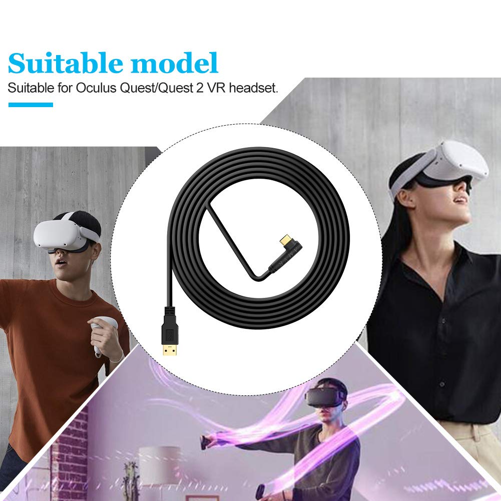 EKDJKK Link Cable, VR Headset Accessories for Oculus Quest/Quest 2 Headset, 16ft (5M) Cable for PC Gaming, Charging High Speed Data Transfer, USB-A to USB-C Link Cable with Fixing Clip
