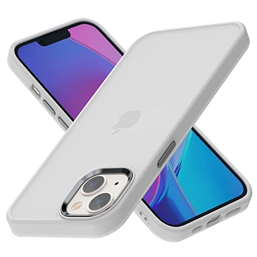 Shockproof Phone Case ,Compatible for iPhone 13 Case, 4FT Military Drop Protection Translucent Matte Hard Back with Soft Edge Airbag Protective Phone Cases for iPhone 13 6.1 inch 2021 (White)