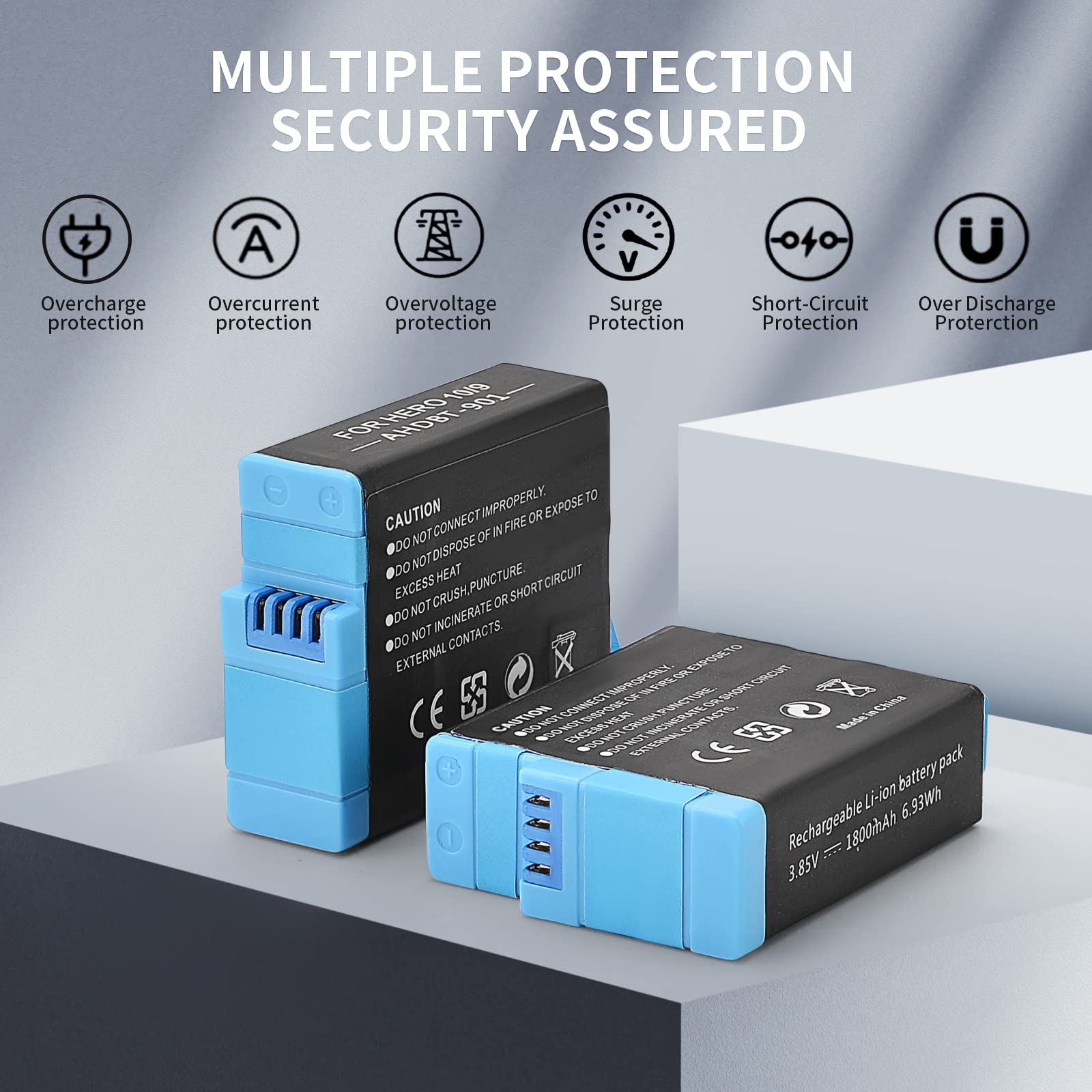 Eeyrnduy Rechargeable Battery Replacement for Gopro Hero 9/Hero 10/Hero 11 Black Camera 3-Pack Batteries and 3-Channel USB Charger Combo